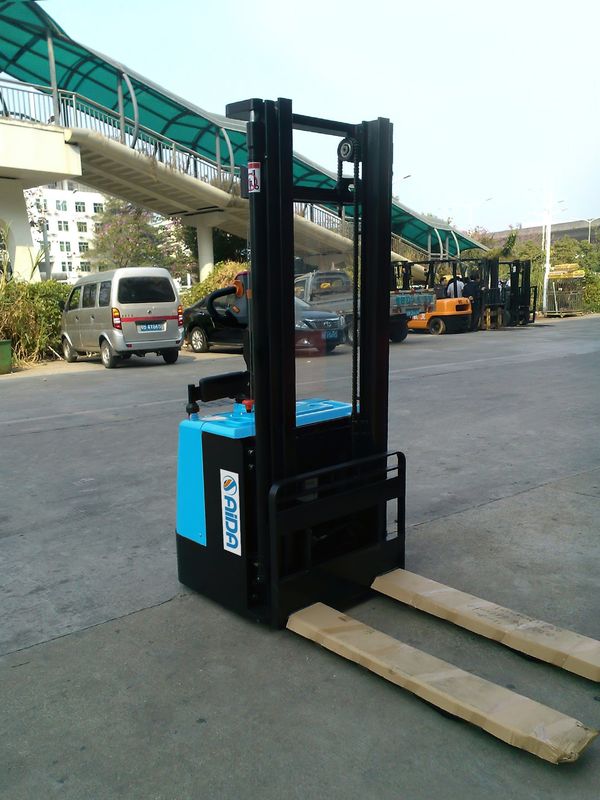 Solid Tire Electric Stacker Forklift 5000mm Hight Stand On Type ...